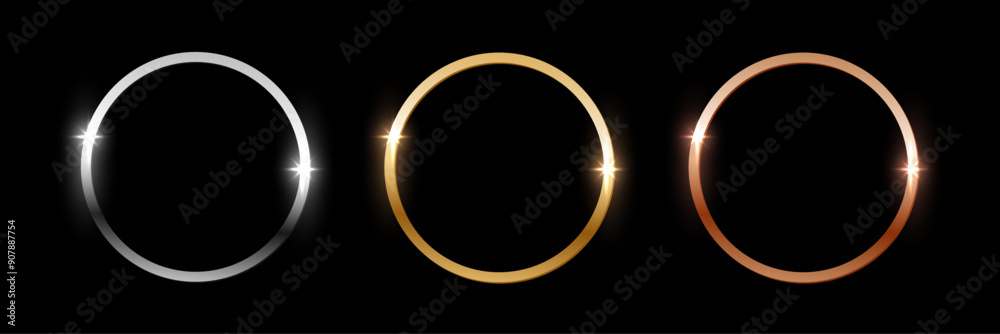 Gold, silver, bronze circle award frames 3d vector realistic ...