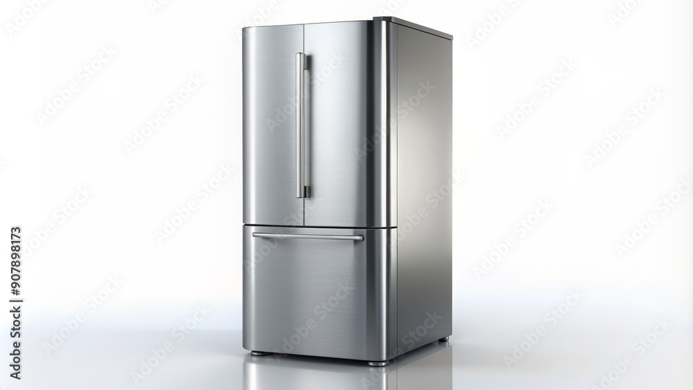 Shiny metallic silver refrigerator with modern design and clean lines ...