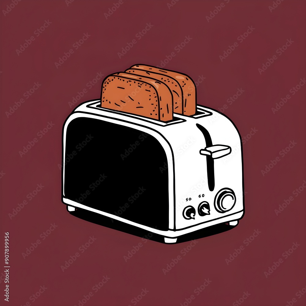 Minimalist 2D Toaster Design in Black and Maroon, Featuring a Static ...