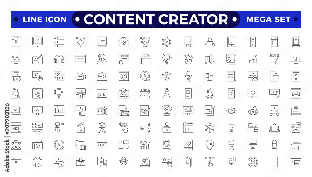 Content creator icon set. Modern thin line style of love social media ...