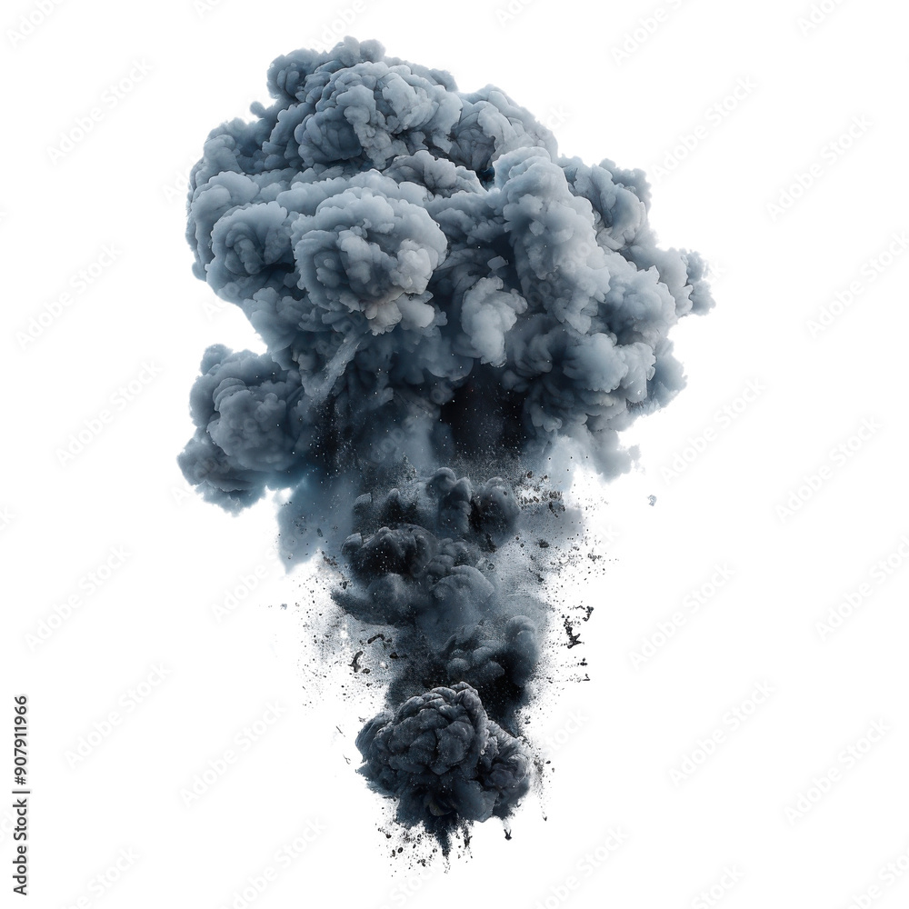 Dramatic explosion cloud rising with dense smoke and debris, suitable ...