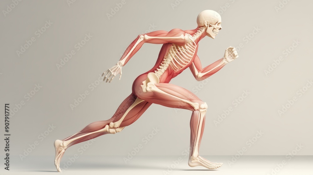 Side view illustration of the human muscular and skeletal system in a ...