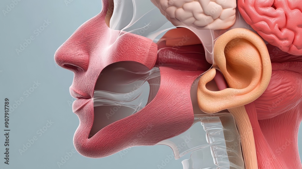 Highly detailed cross-section illustration of the human head displaying ...