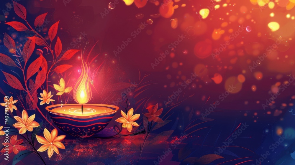 Happy Diwali. Vintage postcard. Festival of Lights in India. Diya oil ...