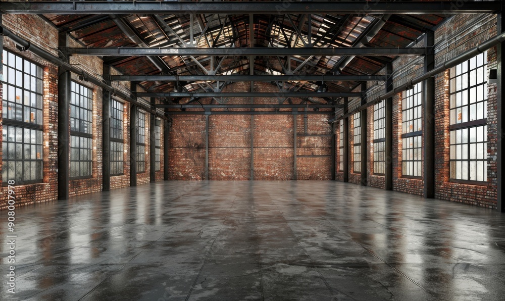 Industrial Loft-Style Warehouse Interior: Urban Chic Space with Exposed ...