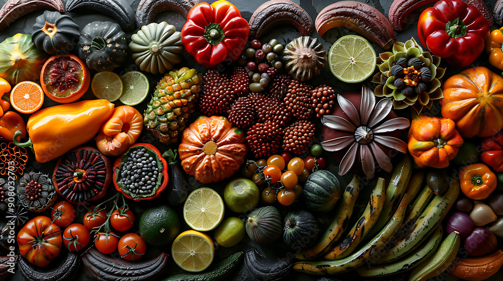 Intricate mosaic of Mexican exotic foods like mole poblano ceviche ...