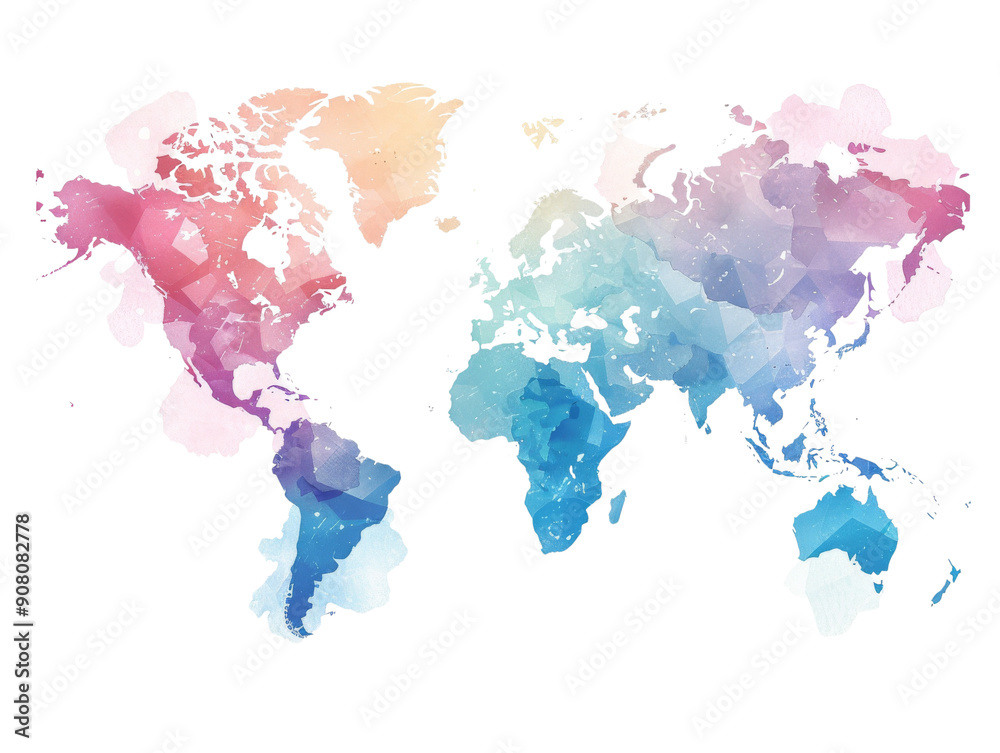 Abstract watercolor world map in vibrant colors. Perfect for global ...