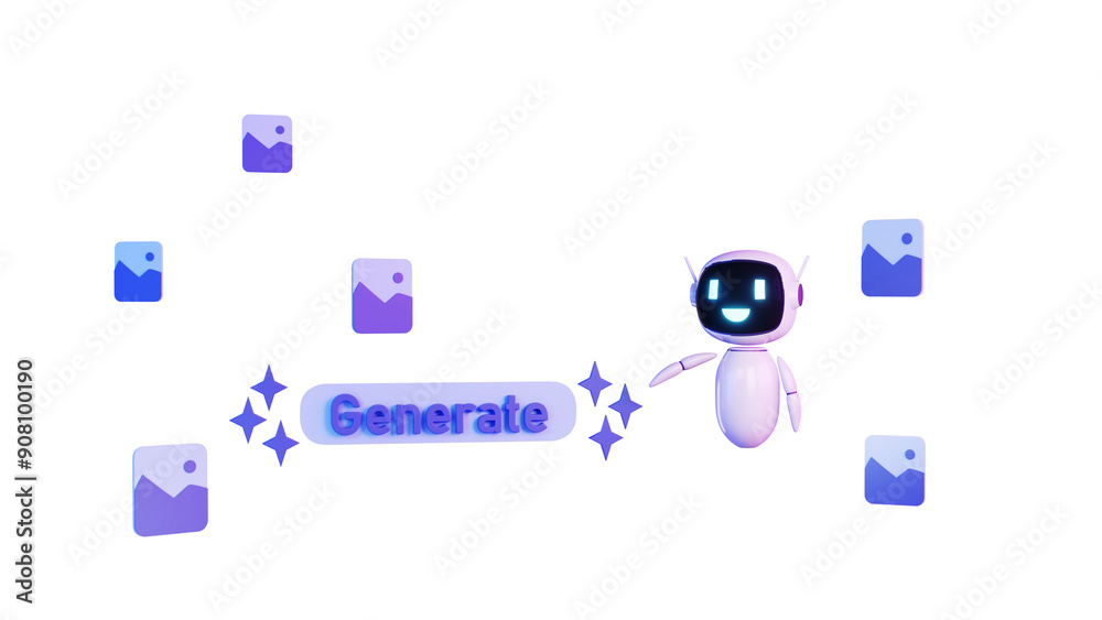 Cute realistic robot help to generate images. Bot helper concept. color ...