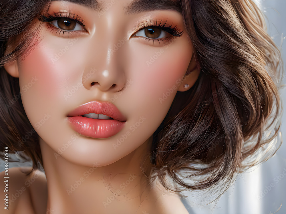 Beautiful closeup face, young Asian woman with clean fresh skin minimal ...