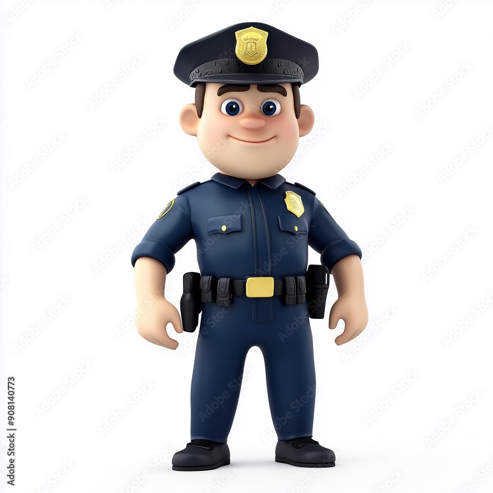 Cute cartoon police officer character in uniform, 3D render for law ...