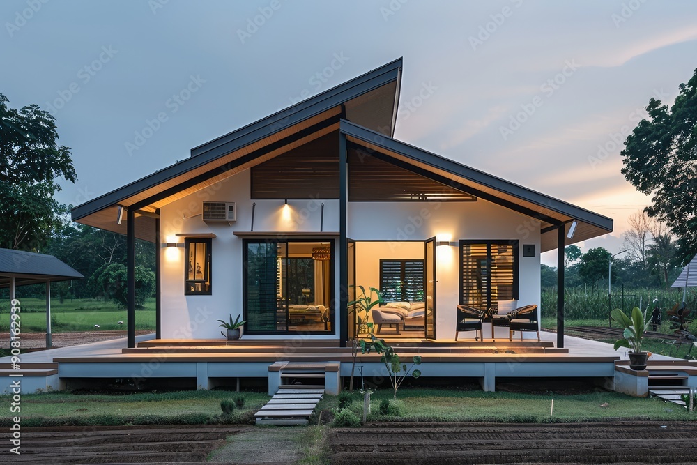 Beautiful modern house exterior with grass field Modern residential ...