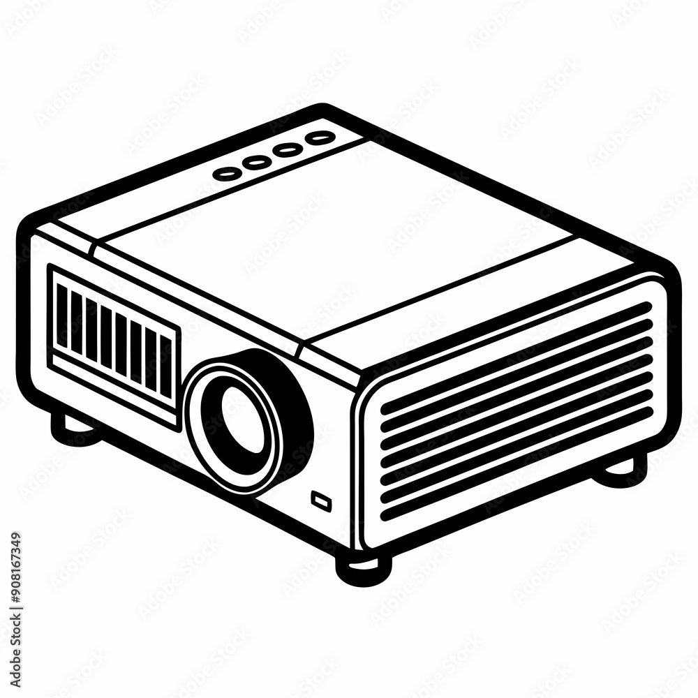 Minimalist Horizontal Projector Line Art - Black and White Vector ...