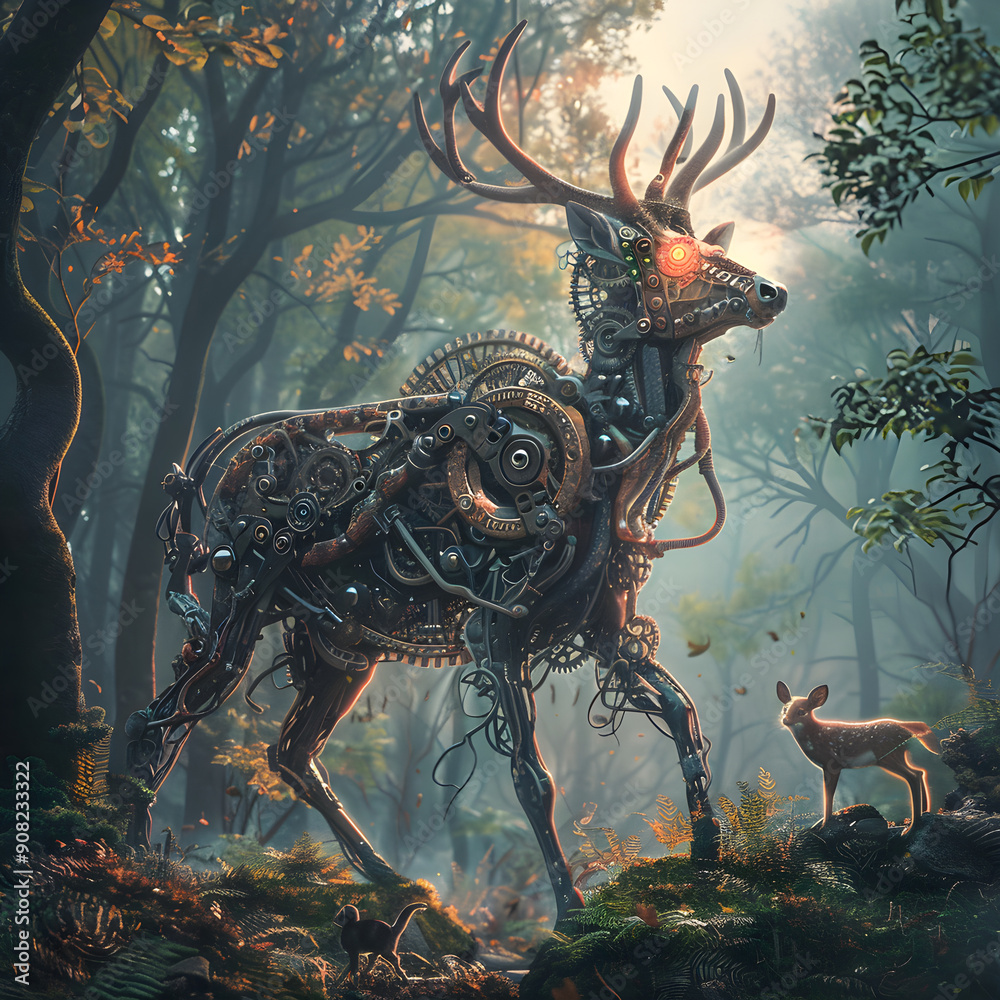 Majestic Iron Stag in Enchanted Forest: A Fusion of Nature and ...