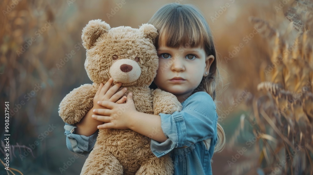 Foto de Stock No Hugging. Little Caucasian girl with serious and ...
