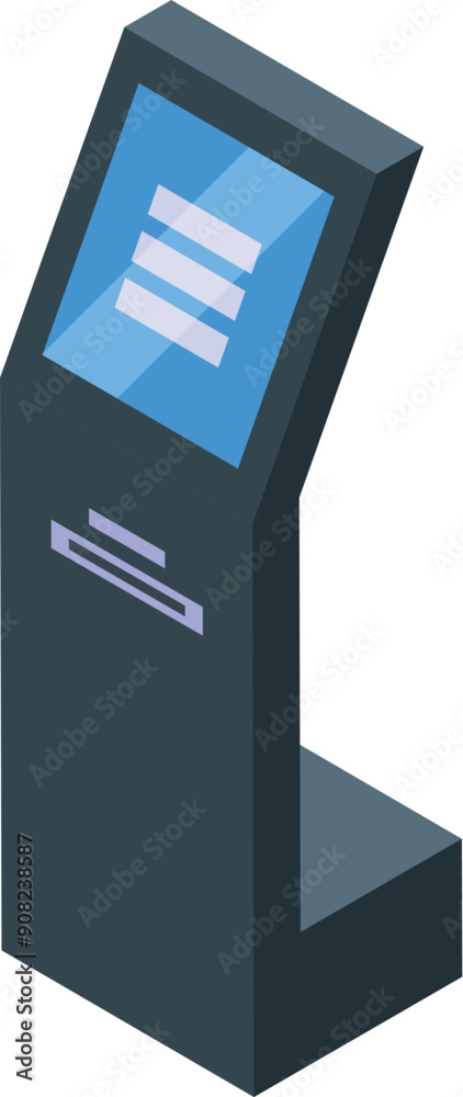 Modern information kiosk displaying interactive content on its touchscreen, providing easy ...