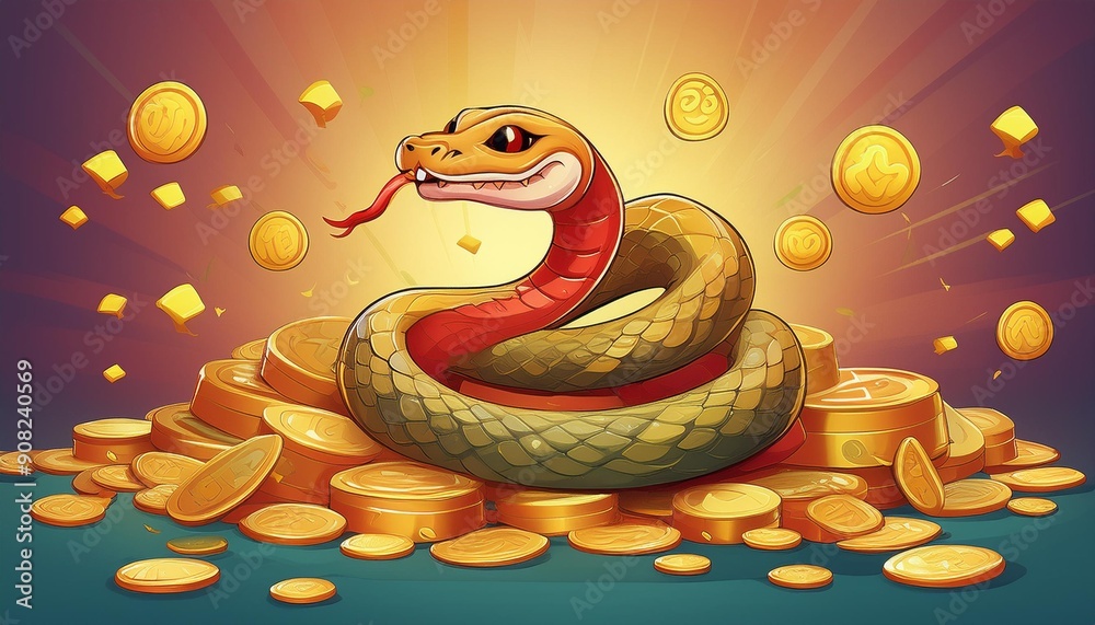 Snake Chinese Zodiac Sign, Symbol of Chinese new year 2025 with golden ...