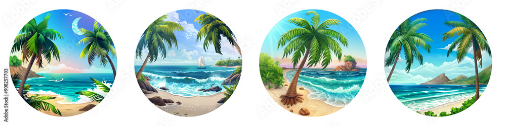 Beachfront clipart collection, symbol, logos, icons isolated on ...