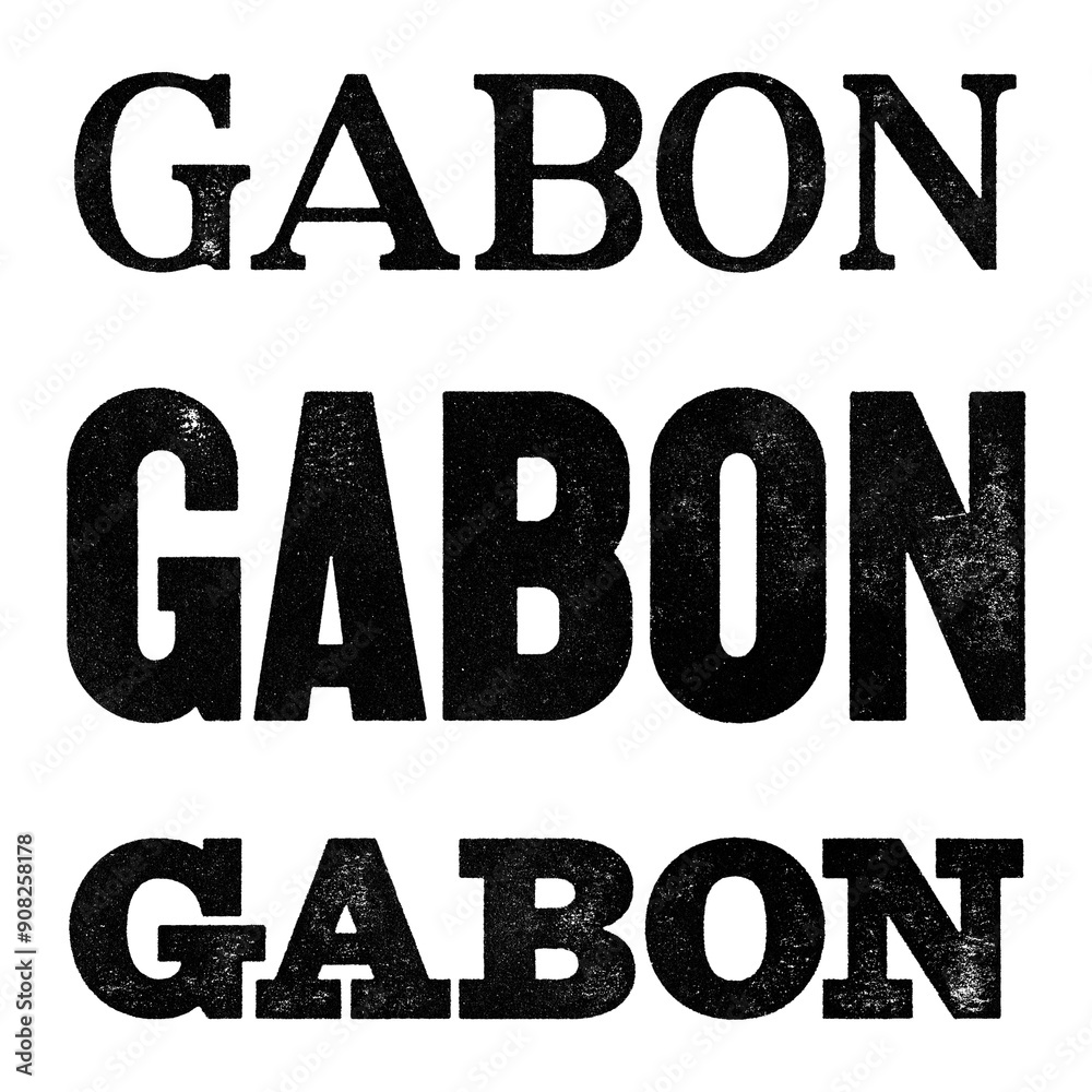 Gabon country name written in distressed vintage serif, sans serif and ...