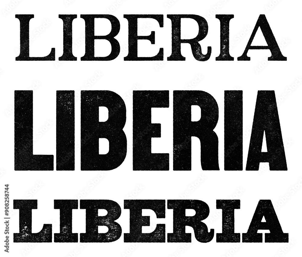 Liberia country name written in distressed vintage serif, sans serif ...