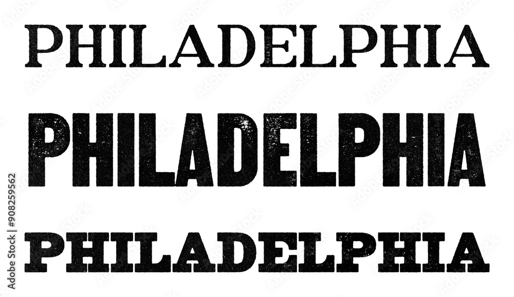 Philadelphia city name written in distressed vintage serif, sans serif ...