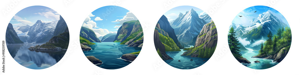 Fjord or Fiord clipart collection, symbol, logos, icons isolated on ...