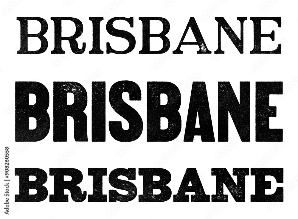 Brisbane city name written in distressed vintage serif, sans serif and ...