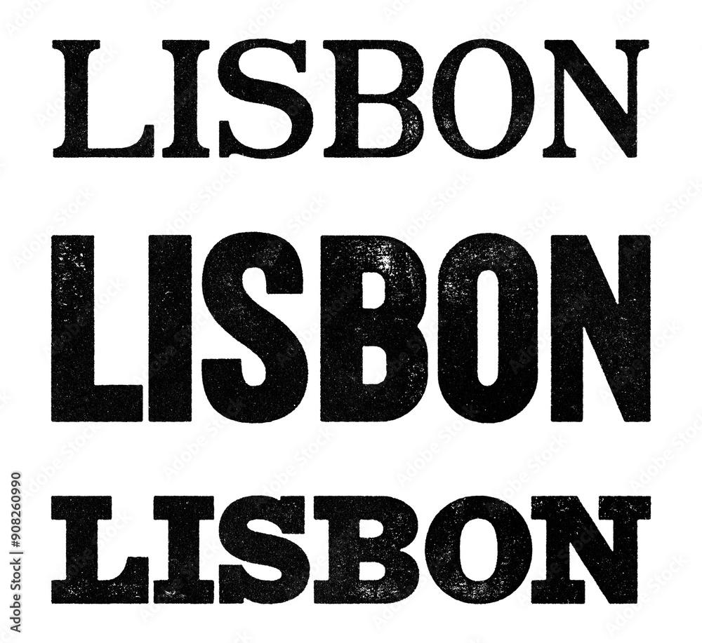 Lisbon city name written in distressed vintage serif, sans serif and ...