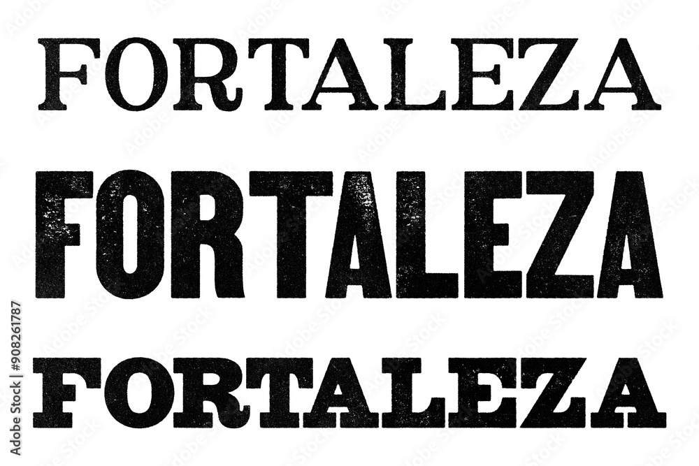 Fortaleza city name written in distressed vintage serif, sans serif and ...