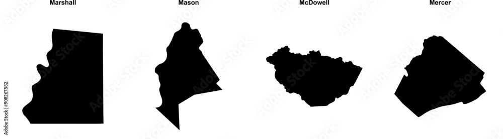 Marshall, Mason, McDowell, Mercer outline maps Stock Vector | Adobe Stock