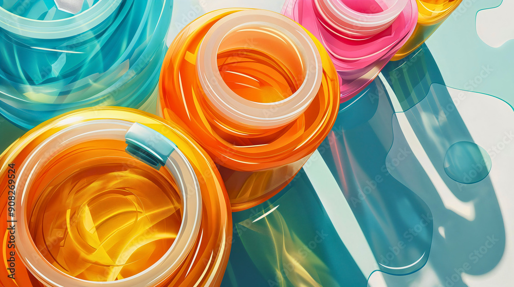 Various colored laundry detergent illustration. household clothes ...