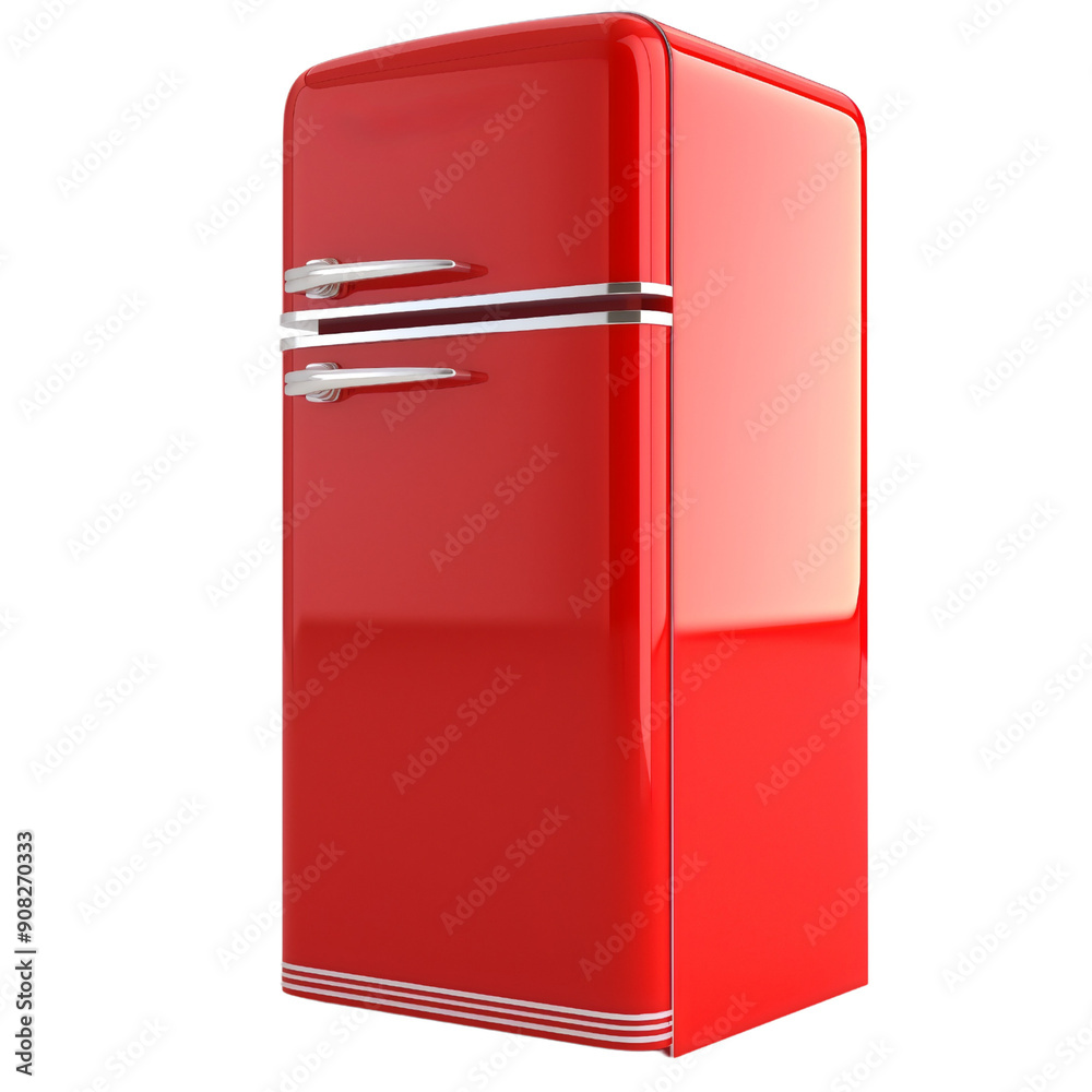 Red fridge or refrigerator isolated on transparent background. Modern ...
