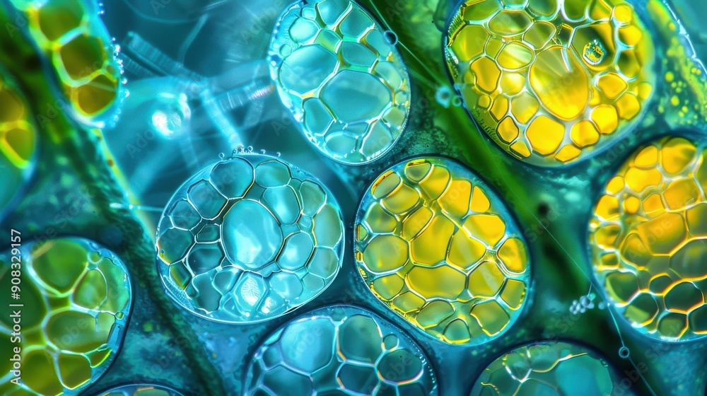 Produce a high-resolution image of plant cells under a microscope ...