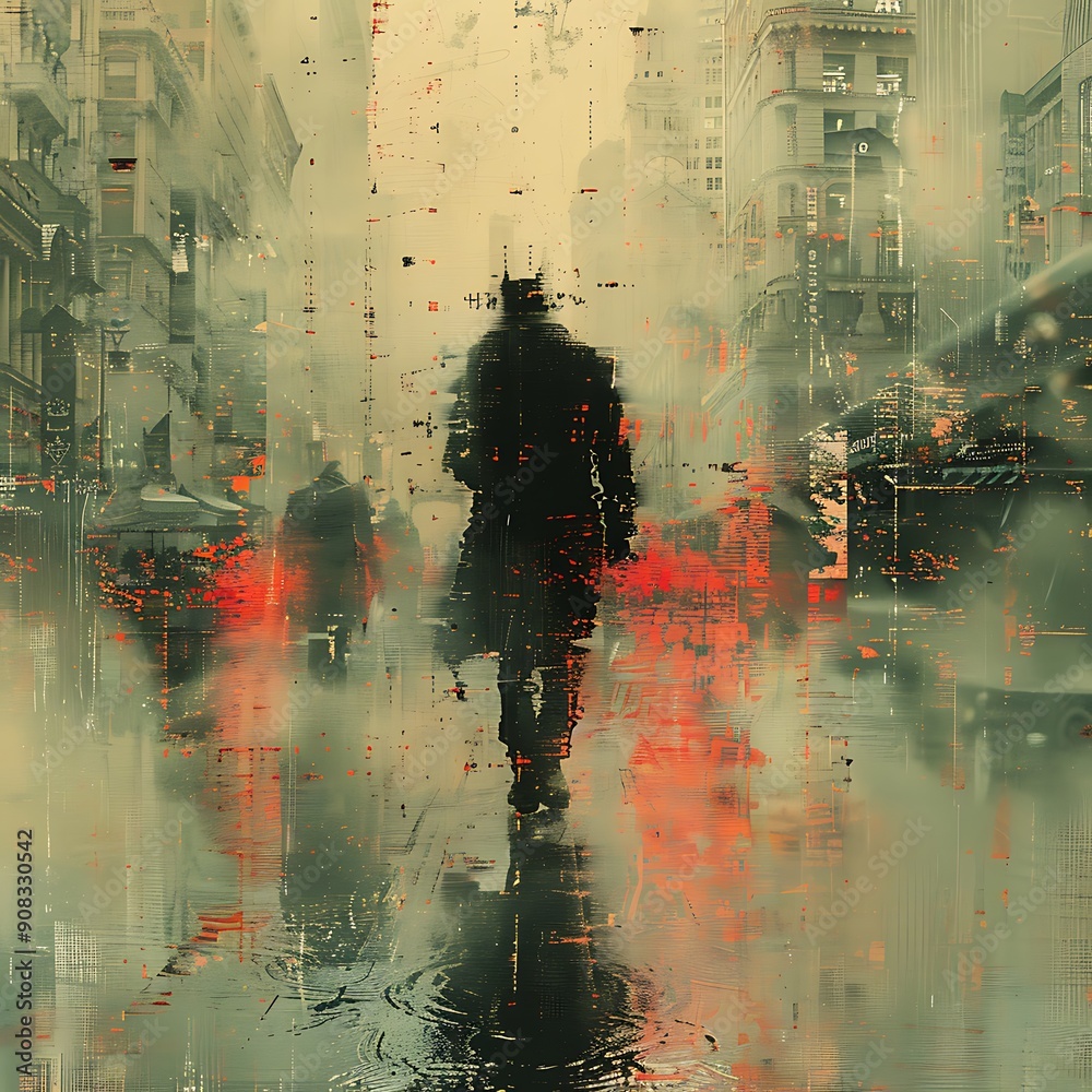 anime girl walking on city night street digital art, painting, anime ...