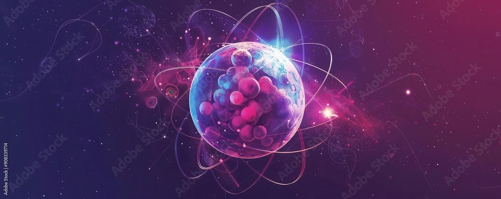 Anatomy of an atom depicted in a detailed illustration, top view ...