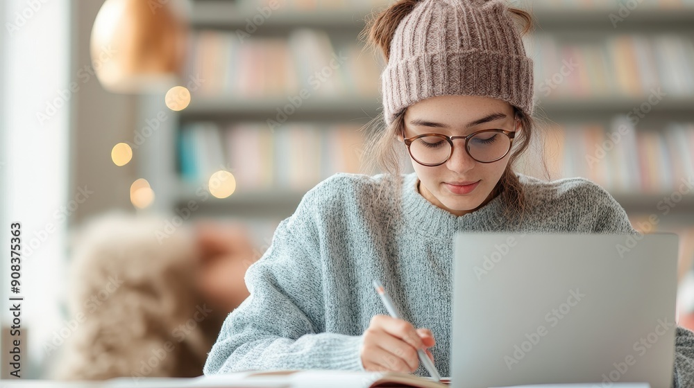 Dedicated College Student Using Online Flashcards for Effective Study ...