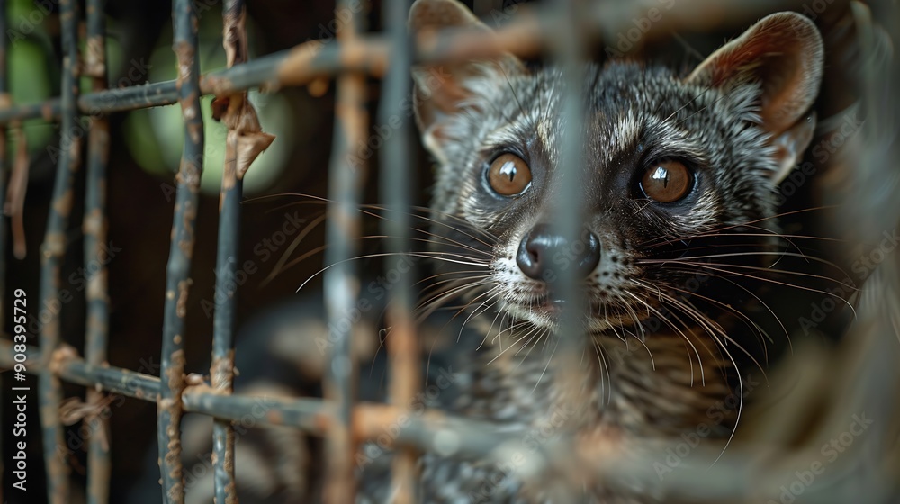 Closeup pandanus civet or weasel in cage Civet cat animal in captivity ...
