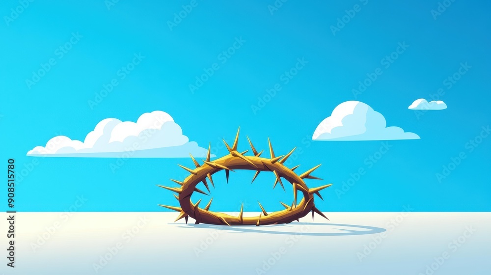 This modern flat illustration merges a crown of thorns with a royal ...