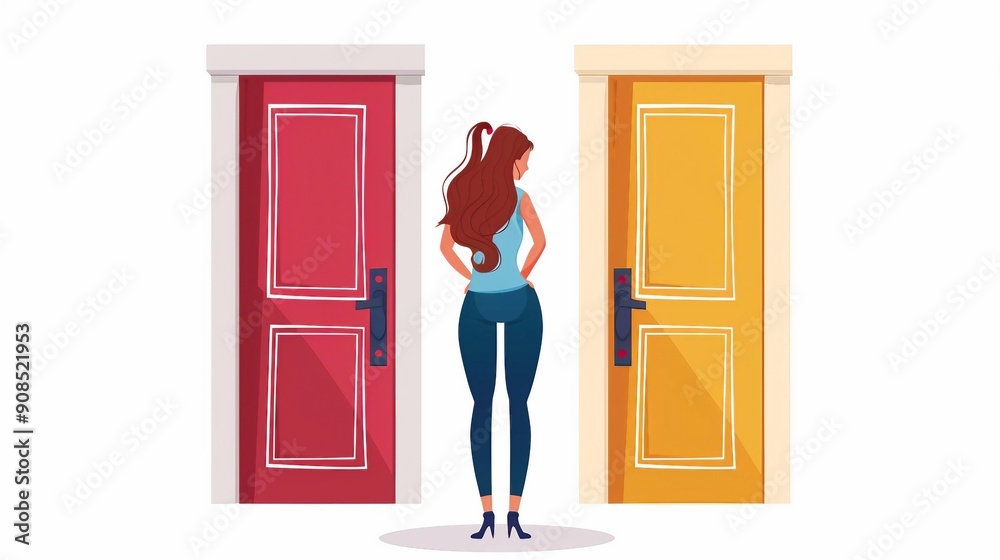 Woman Facing Choice: Selecting the Right Door in Business Decision ...