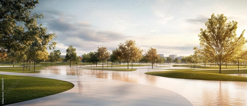 Children playing in a park designed with floodable areas to absorb ...