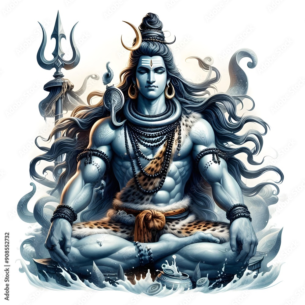 Powerful Lord Shiva Painting Style Art Image Stock Illustration | Adobe ...