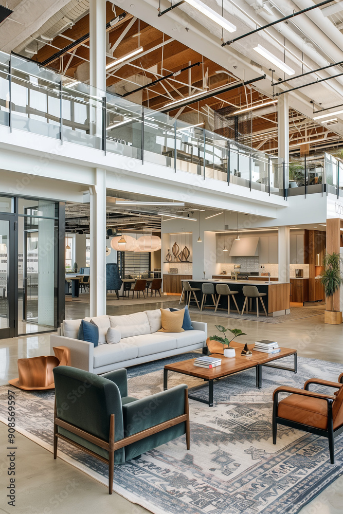 Modern open space environment, collaborative work areas, colorful ...