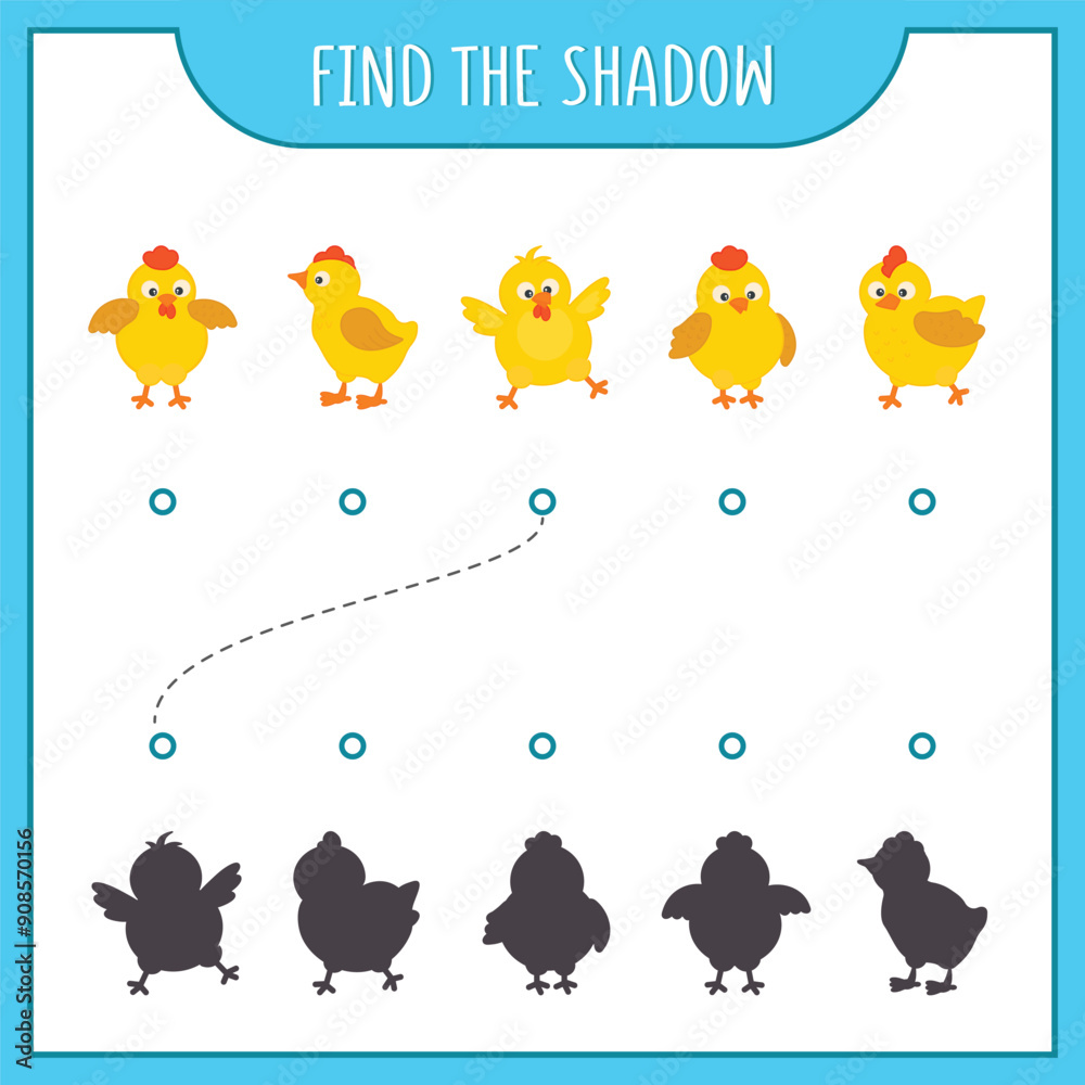 Game for children. Find the right shadow and connect. Chickens in ...