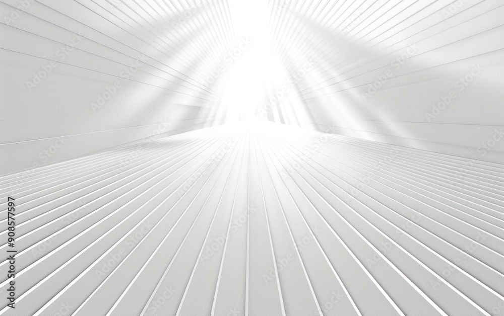 Futuristic abstract white corridor with converging lines and light rays ...