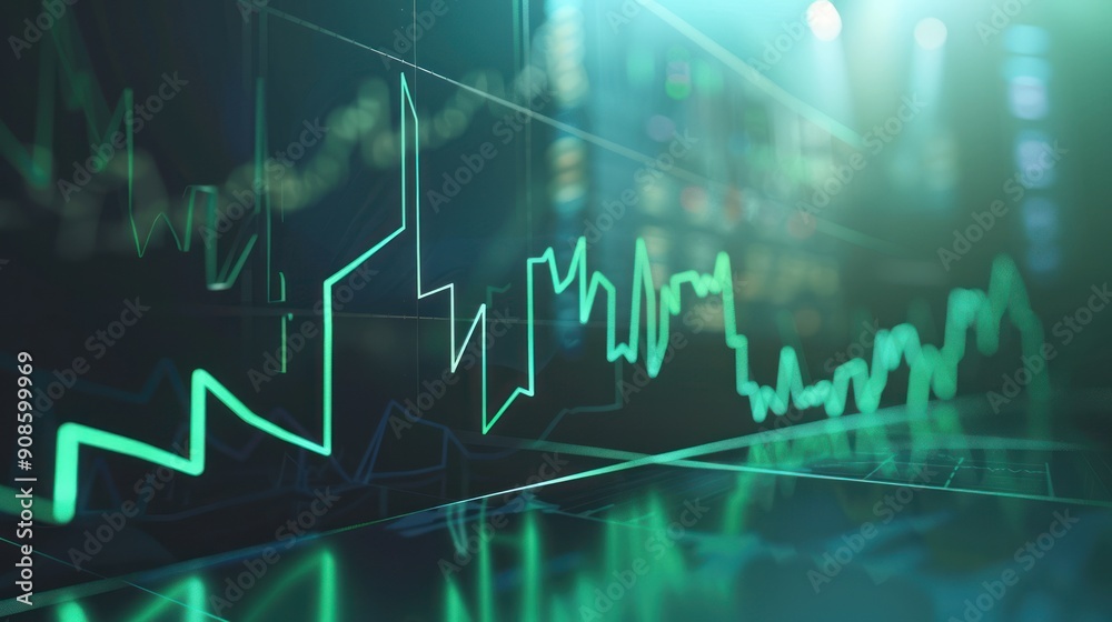 Computer screens in the office display candlestick charts of financial ...