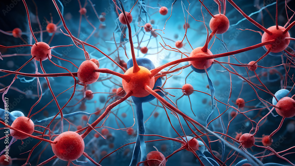 A Neurology illustration depicting neurotransmitters being released ...