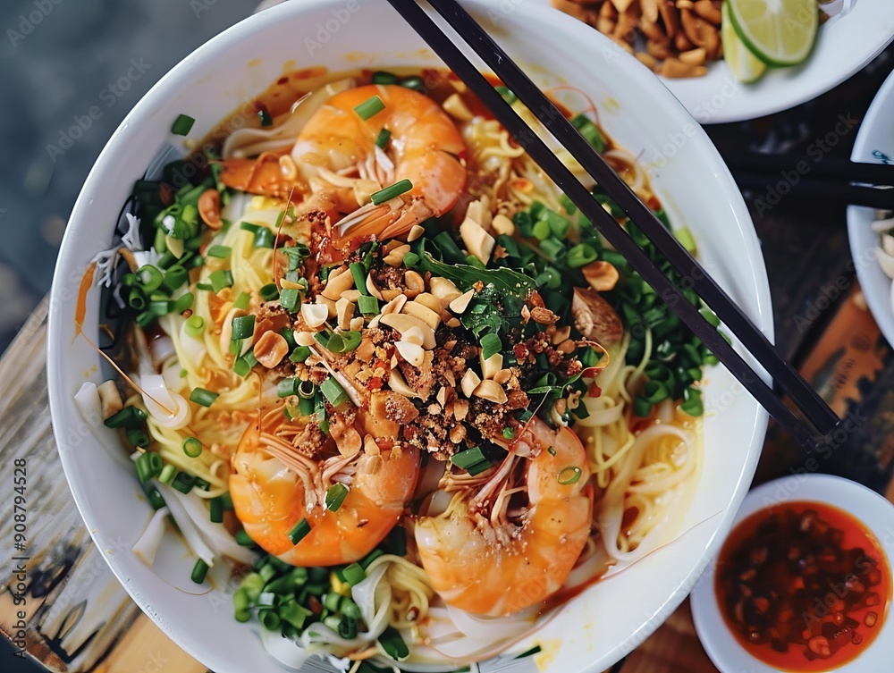 Mi Quang. The most popular Vietnamese dishes. A turmeric-infused noodle ...