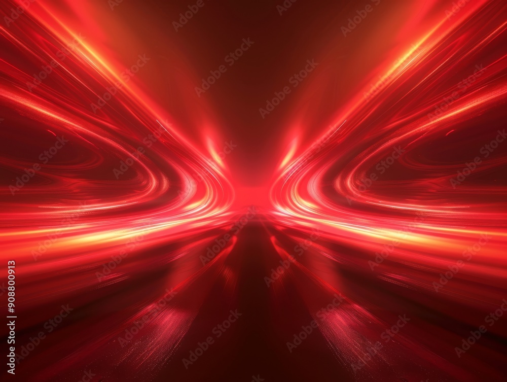 Red light waves take the shape of an electric tunnel, glowing lines ...