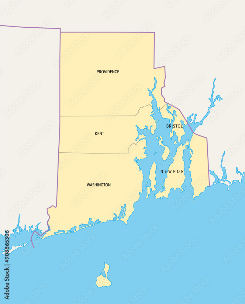 Rhode Island, U.S. state, subdivided into 5 counties, political map ...