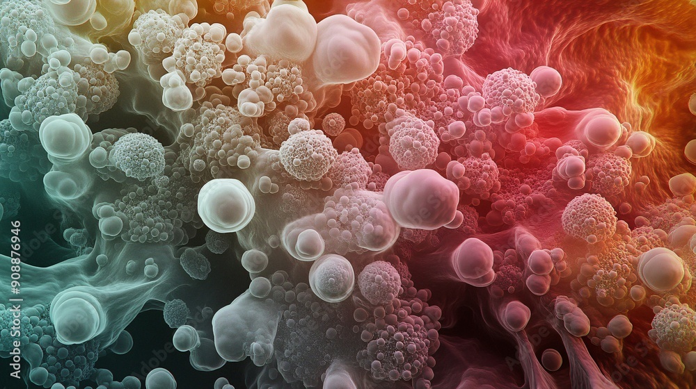 An intricate microscopic view of a bacteria colony reveals a dense ...