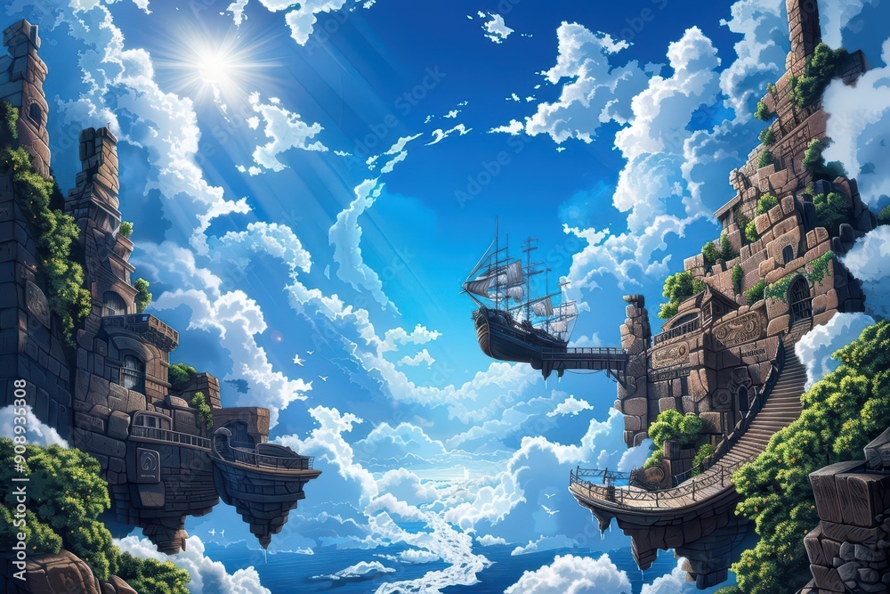 Colorful fantasy business landscapes depict bustling trade routes where ...